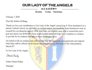 Supporting Our Lady of the Angels' Annual Jog-A-Thon